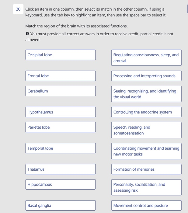 Solved 20 Click an item in one column, then select its match | Chegg.com