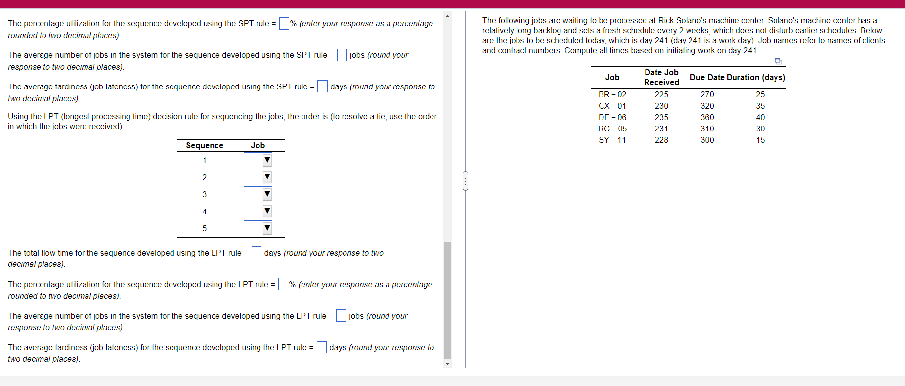 Solved The percentage utilization for the sequence developed | Chegg.com