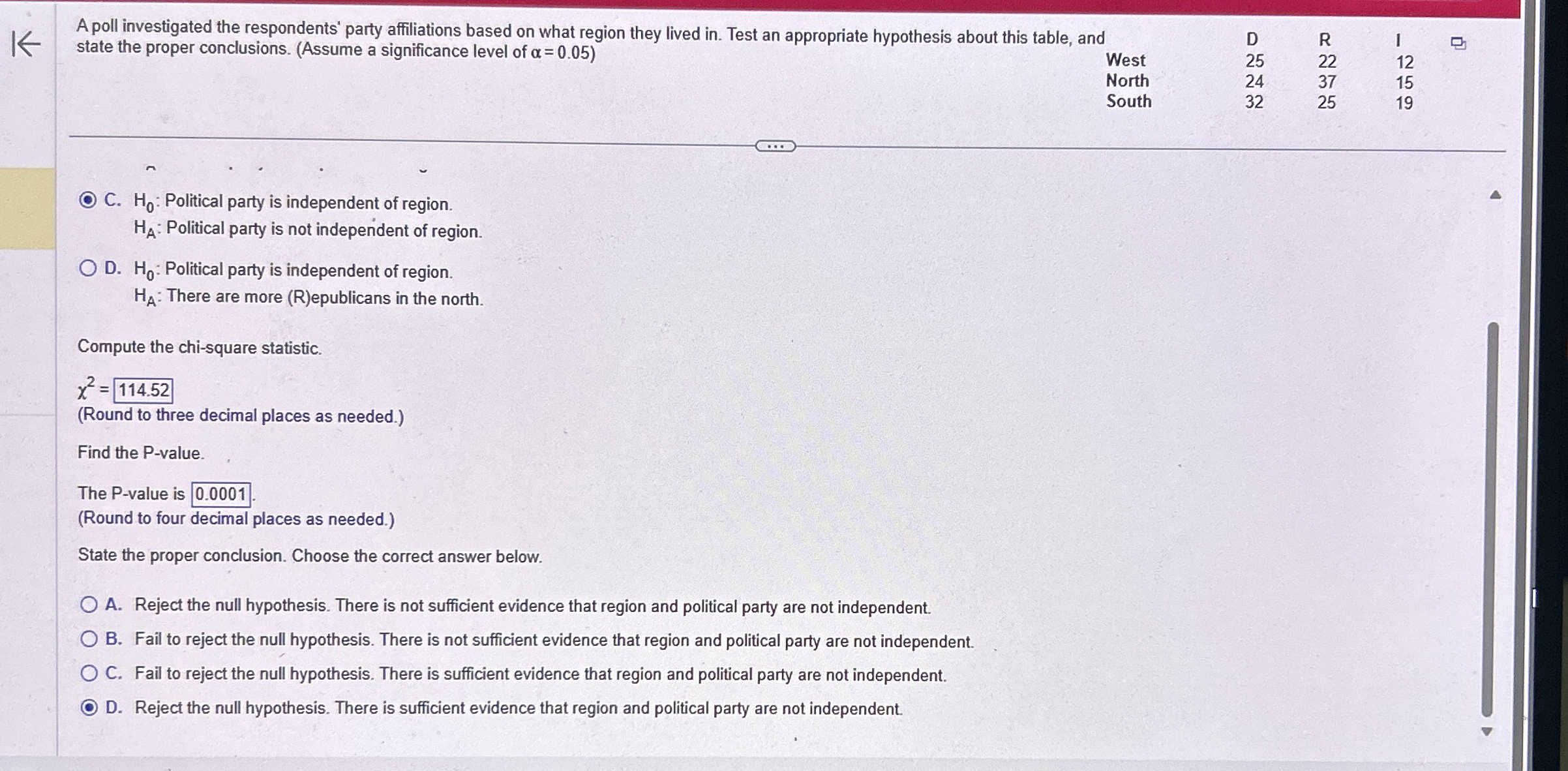 Solved A poll investigated the respondents' party | Chegg.com