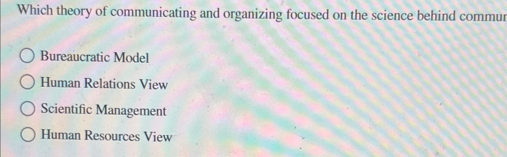 Solved Which theory of communicating and organizing focused | Chegg.com