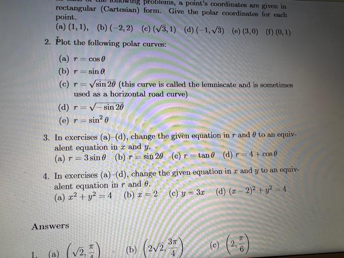 rectangular (Cartesian) form. Give the polar | Chegg.com
