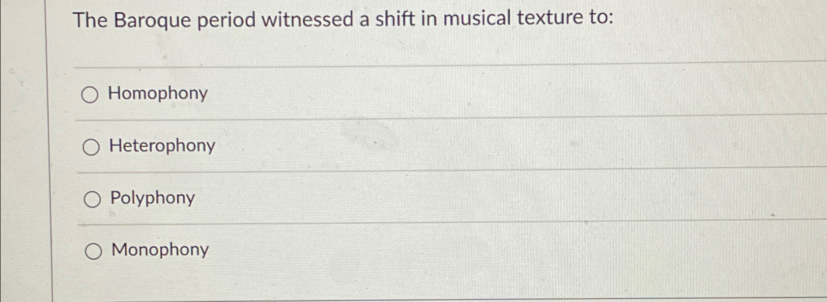 Solved The Baroque period witnessed a shift in musical | Chegg.com