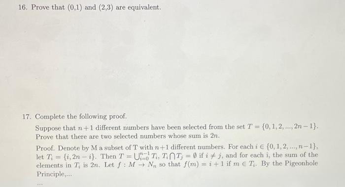 Solved 16. Prove that (0,1) and (2,3) are equivalent. 17. | Chegg.com