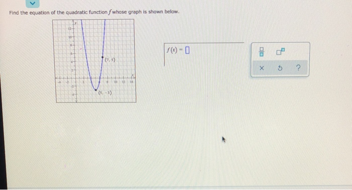Solved Find the equation of the quadratic function f whose | Chegg.com