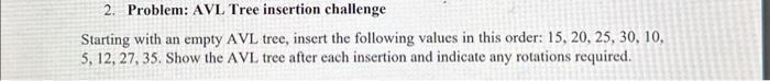 Solved 2. Problem: AVL Tree insertion challenge Starting | Chegg.com