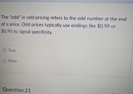 Solved The "odd" in odd pricing refers to the odd number at | Chegg.com