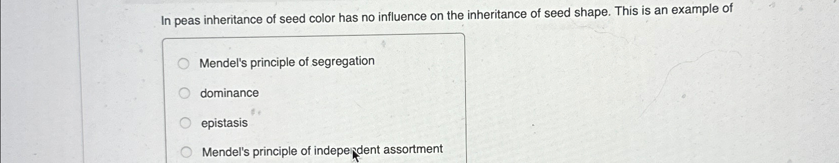 Solved In peas inheritance of seed color has no influence on | Chegg.com
