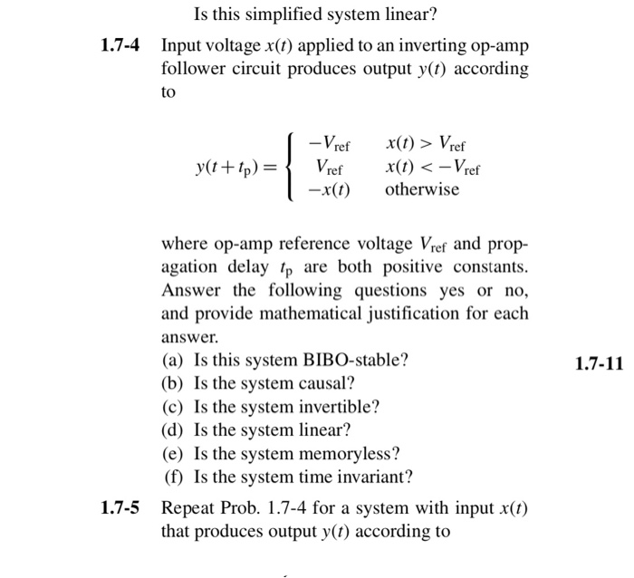 Solved 1.7-4 Is this simplified system linear? Input voltage | Chegg.com