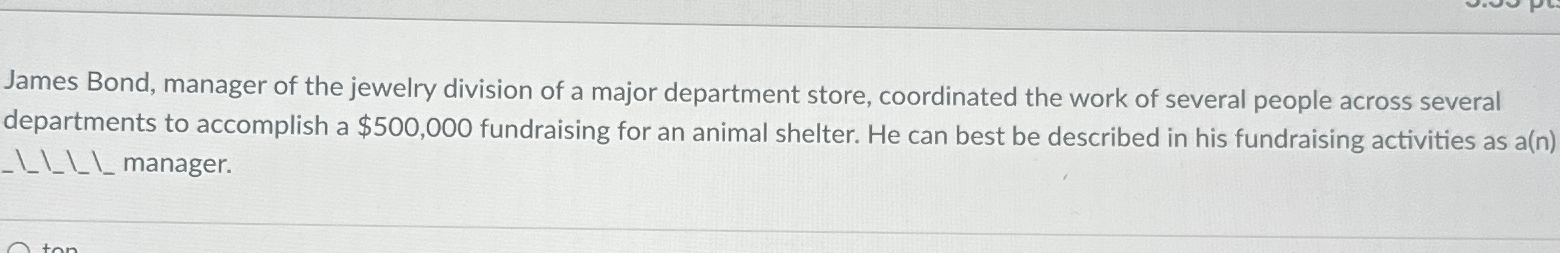 Solved James Bond, manager of the jewelry division of a | Chegg.com