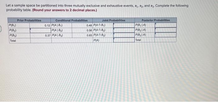 Solved Let a sample space be partitioned into three mutually | Chegg.com