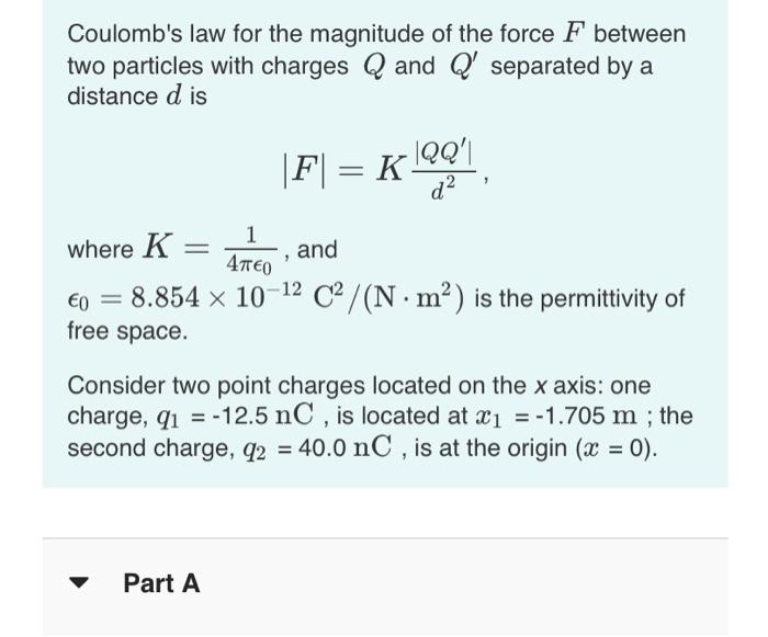 Solved Coulomb's law for the magnitude of the force F | Chegg.com