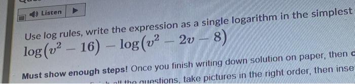 Solved Use log rules, write the expression as a single | Chegg.com