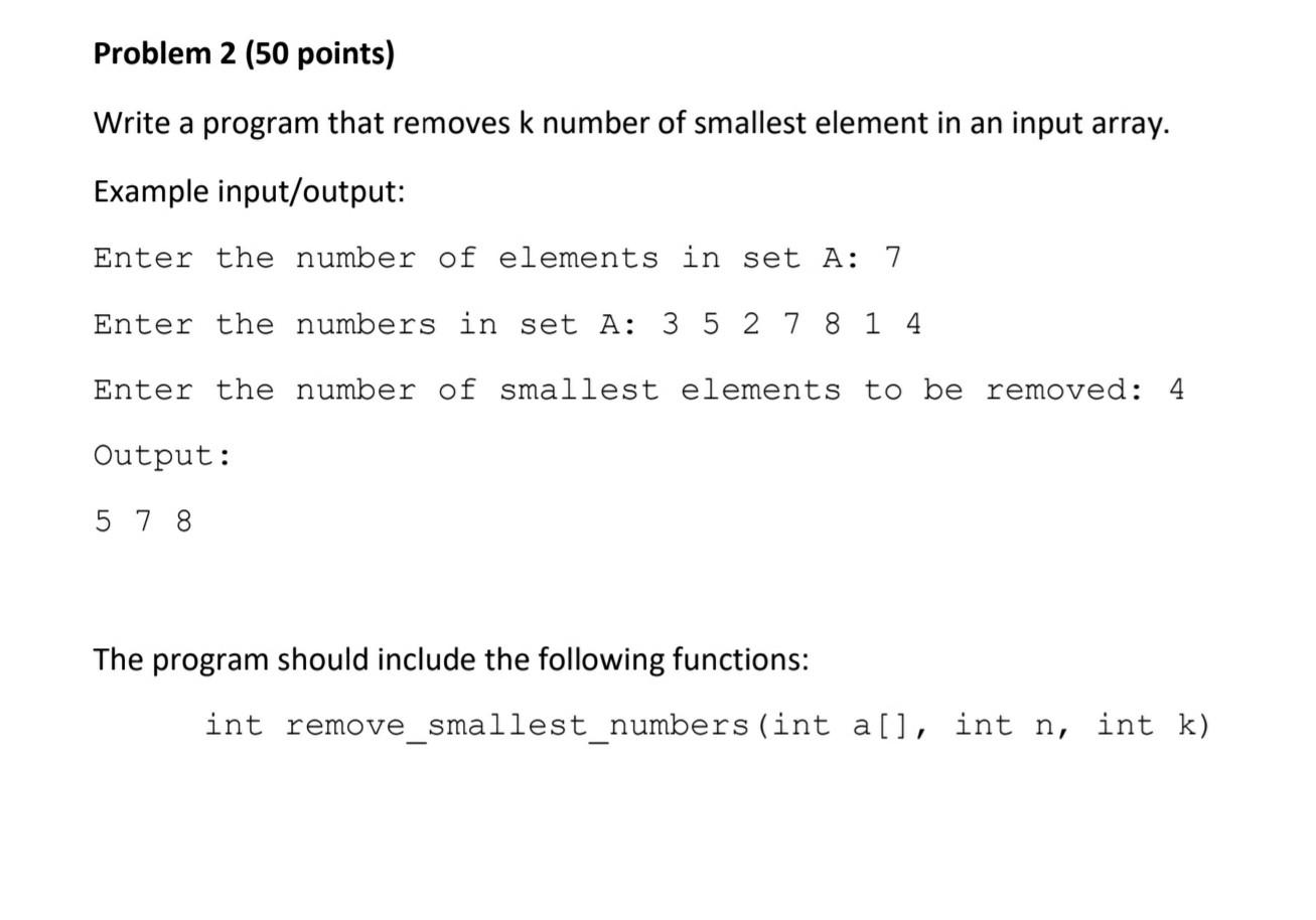 Solved Problem 2 (50 points) Write a program that removes k | Chegg.com
