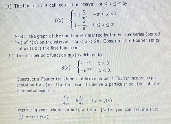 Solved (a) The function f is defined on the interval −π≤x≤π | Chegg.com