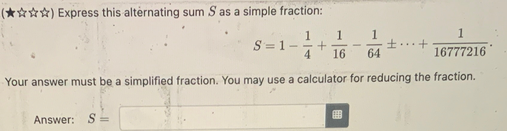 Solved Express this alternating sum S ﻿as a simple | Chegg.com