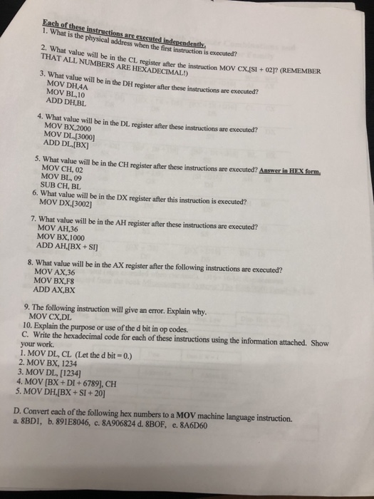 Solved Each of these instructions are executed | Chegg.com