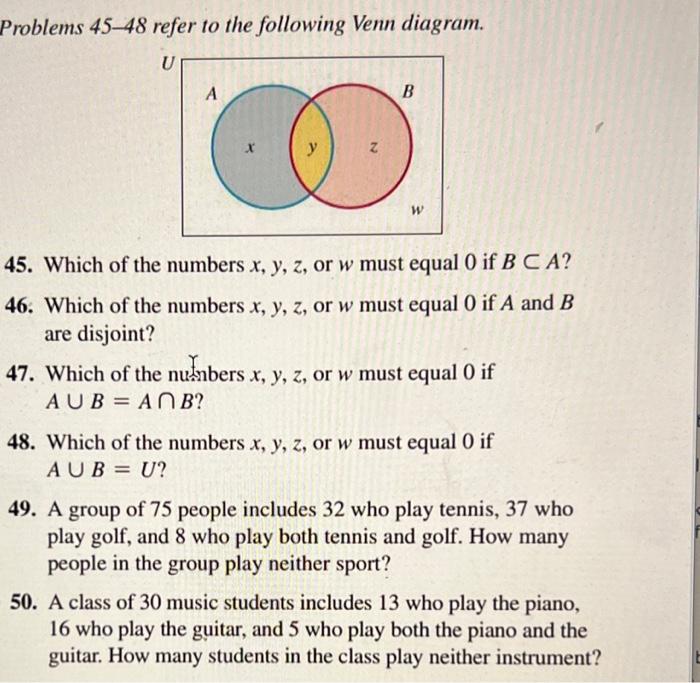 Solved Problems 45-48 refer to the following Venn diagram. | Chegg.com