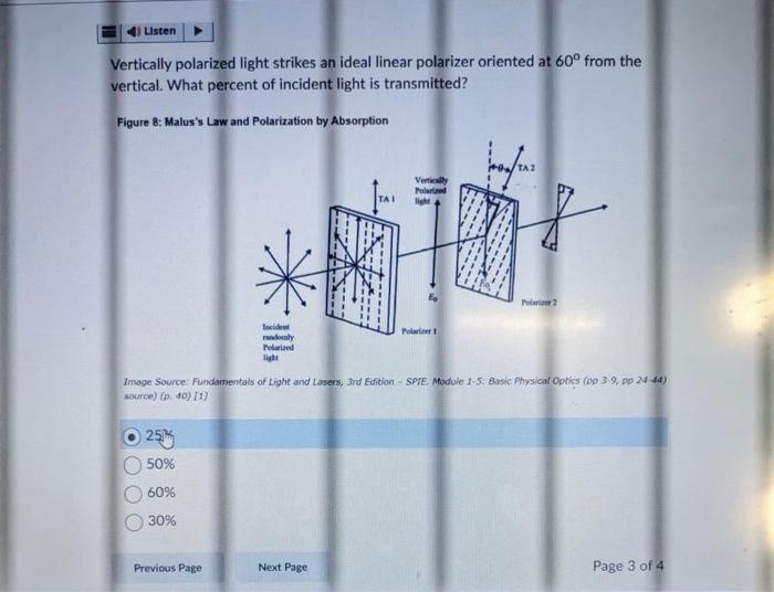 Solved Vertically polarized light strikes an ideal linear | Chegg.com