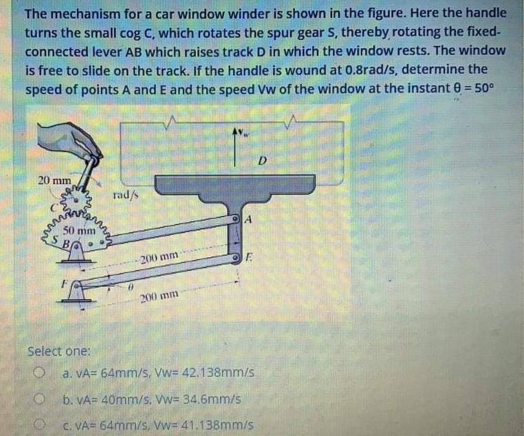 Solved The mechanism for a car window winder is shown in the | Chegg.com