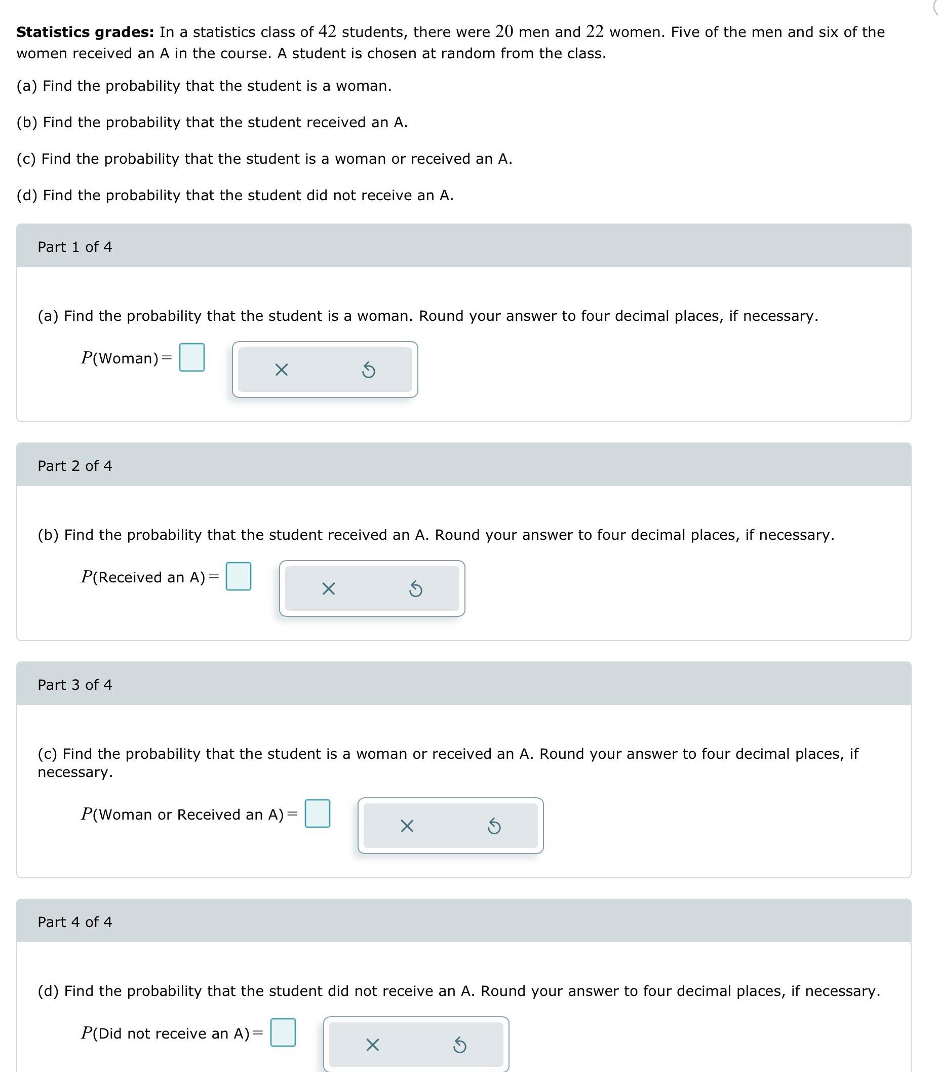 Solved Statistics grades: In a statistics class of 42 | Chegg.com