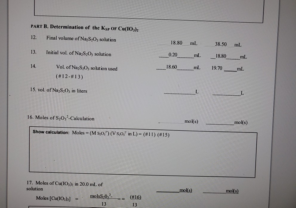 Solved 11. Average molarity of Na2S2O3 solution M Show | Chegg.com