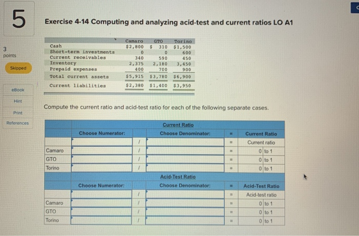 Solved compute the current ratio and acid test ratio for | Chegg.com