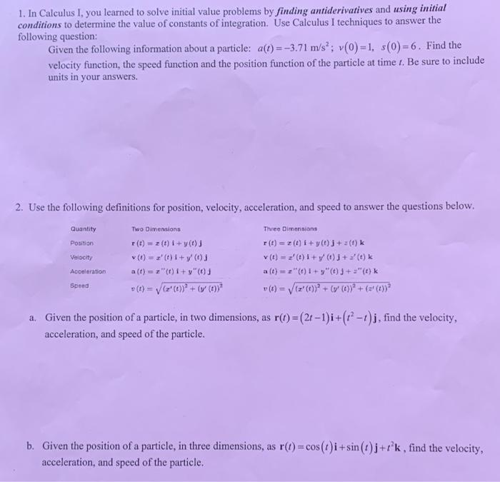Solved 1. In Calculus I, you learned to solve initial value | Chegg.com