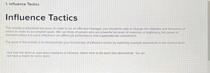 Solved Influence Tactics | Chegg.com