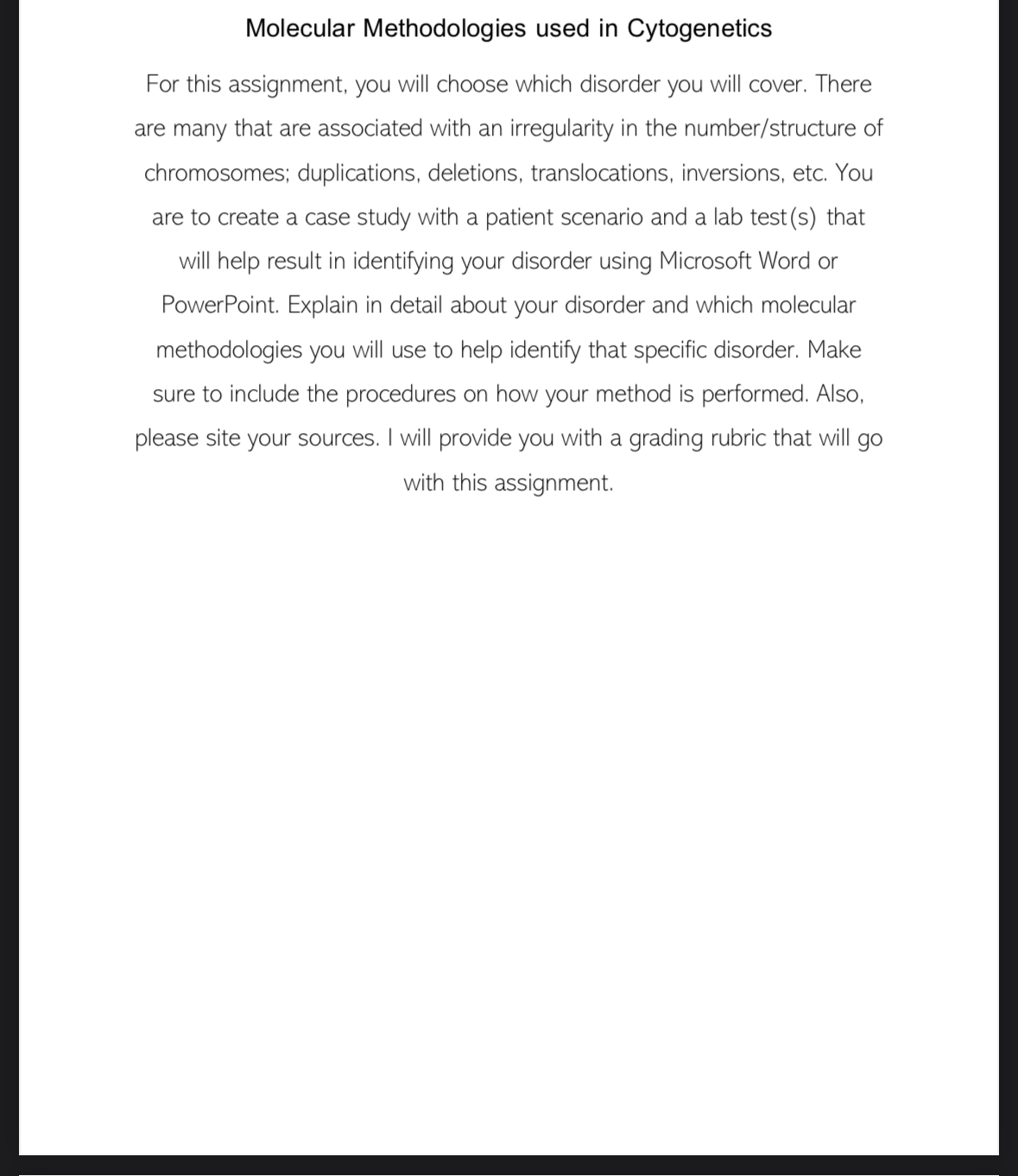 Solved Molecular Methodologies used in CytogeneticsFor this | Chegg.com