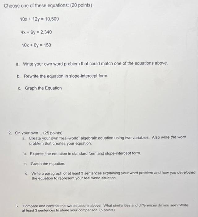 Solved Choose one of these equations: ( 20 points) | Chegg.com