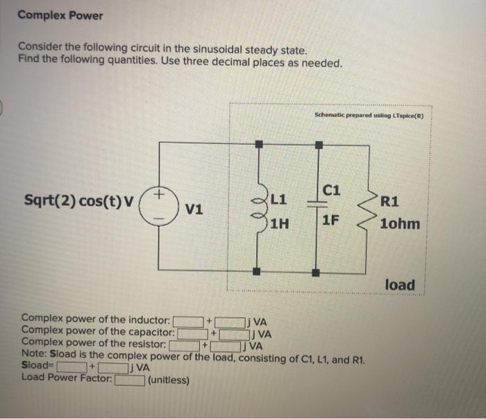 Solved Complex Power Consider the following circuit in the | Chegg.com