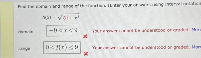 Solved Find the domain and range of the function. (Enter | Chegg.com