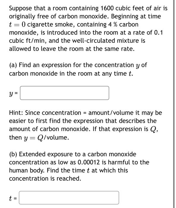 Solved Suppose that a room containing 1600 cubic feet of air | Chegg.com