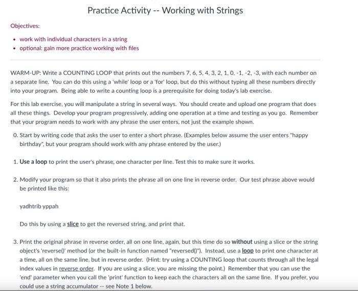 Solved Practice Activity -- Working with Strings Objectives: | Chegg.com