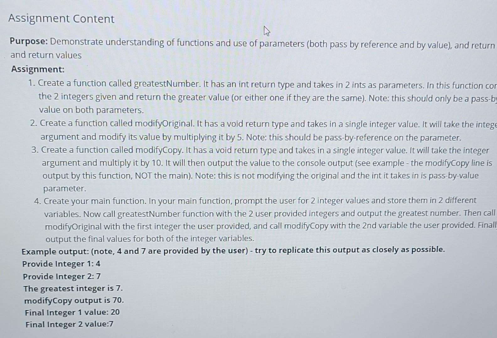Solved Purpose: Demonstrate understanding of functions and | Chegg.com