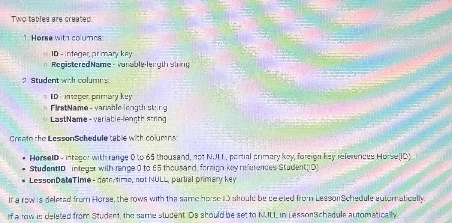 Solved Two tables are created:Horse with columns:ID - | Chegg.com