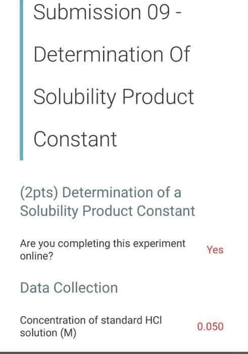 Solved Submission 09 - Determination of Solubility Product | Chegg.com