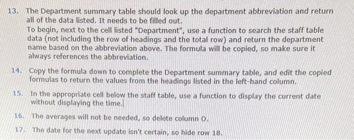 13. The Department summary table should look up the | Chegg.com