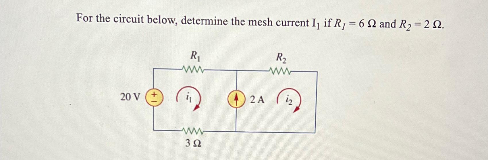 Solved For the circuit below, determine the mesh current I1 | Chegg.com