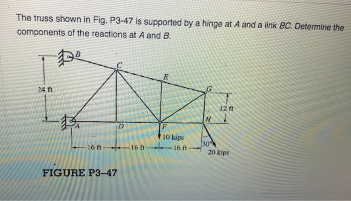 Solved The truss shown in Fig. P3-47 is supported by a hinge | Chegg.com