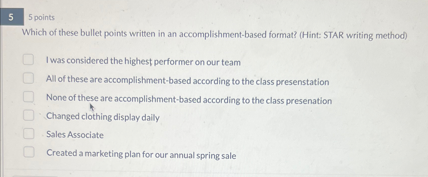 Solved 55 ﻿pointsWhich of these bullet points written in an | Chegg.com