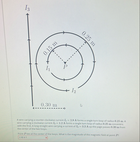 Solved A wire carrying a counter-clockwise current I1=2.9A | Chegg.com