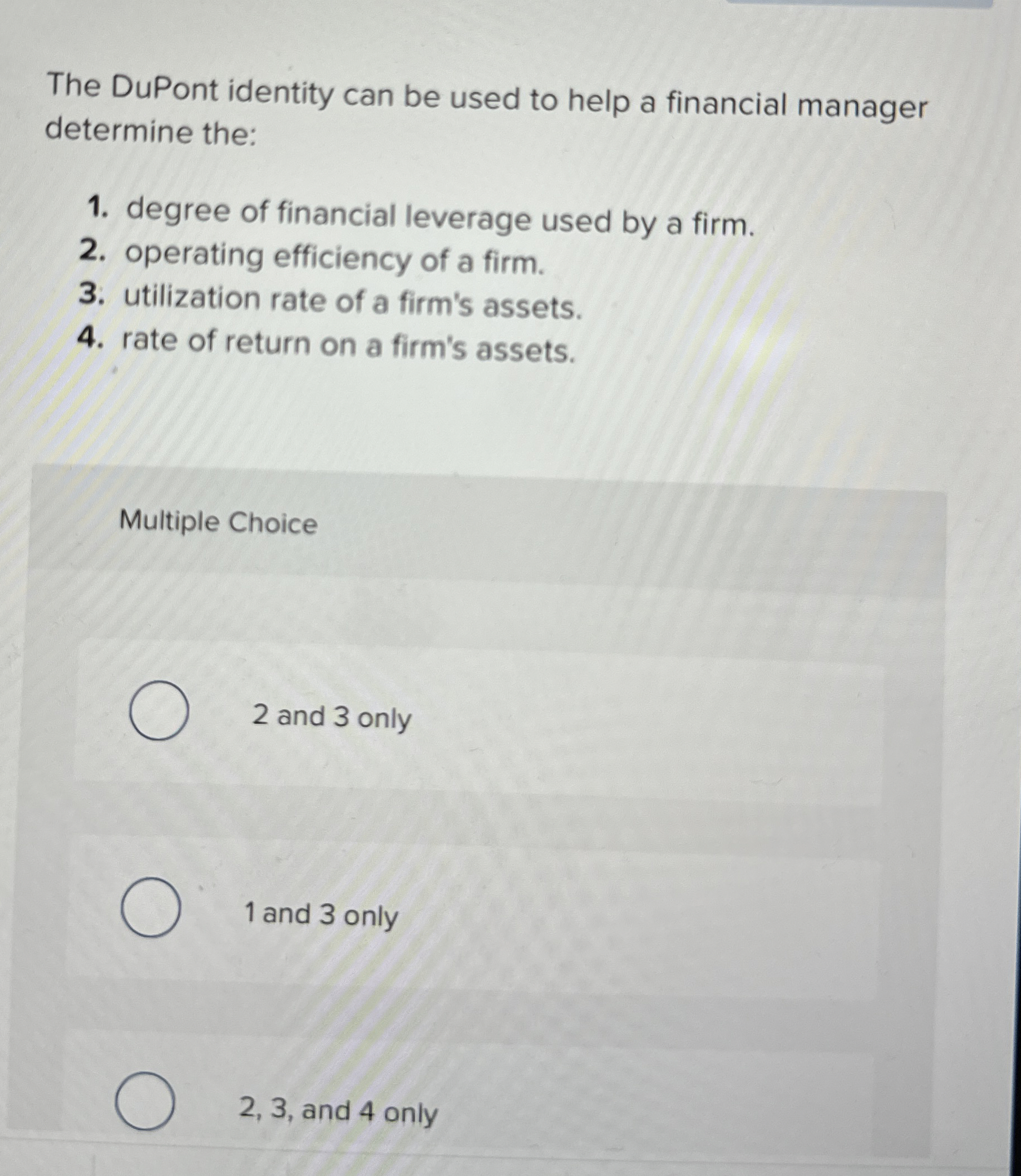 Solved The DuPont identity can be used to help a financial | Chegg.com