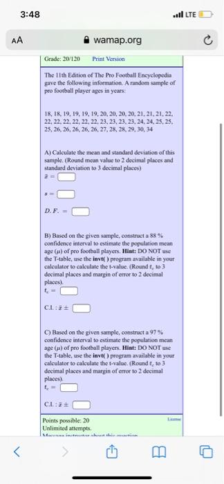 Solved 3:48 vil E AA wamap.org Grade: 20/120 Print Version | Chegg.com