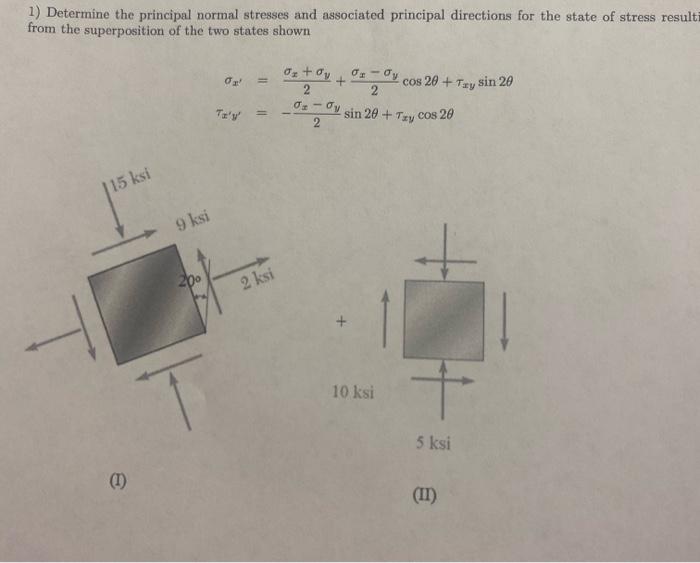 Solved 1) Determine the principal normal stresses and | Chegg.com