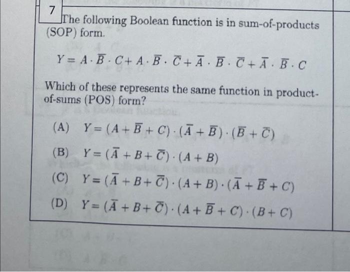 Solved The following Boolean function is in sum-of-products | Chegg.com