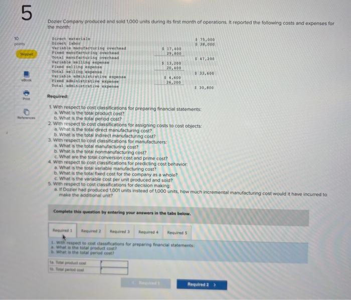 Solved 5 10 points Skipped eBook Print References Dozier | Chegg.com