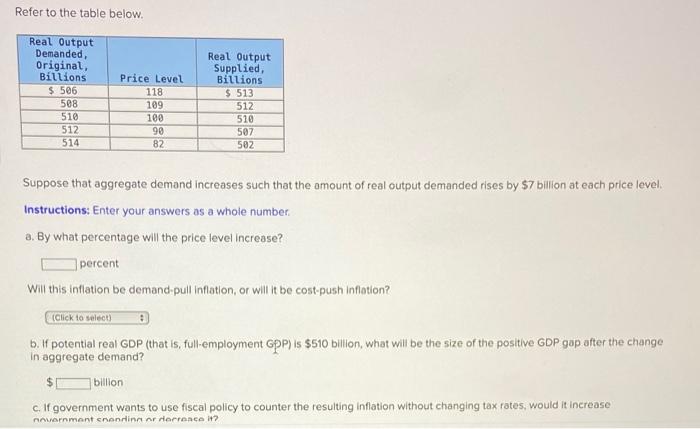 Solved Refer to the table below. Suppose that aggregate | Chegg.com