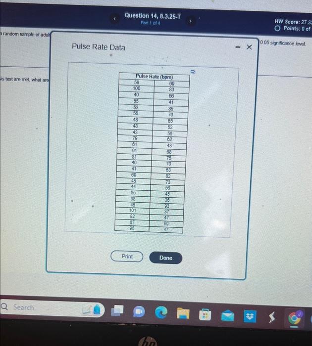 Solved Use the putse rates in beats per minute (opm) of a | Chegg.com