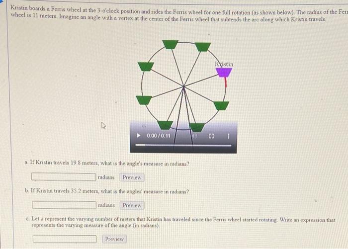 Solved Kristin boards a Ferris wheel at the 3-o'clock | Chegg.com